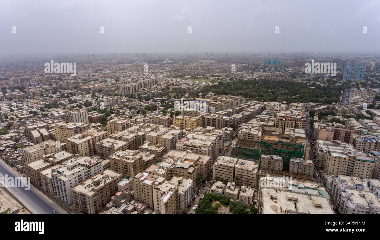 Aerial view of a densely populated urban landscape with residential ...