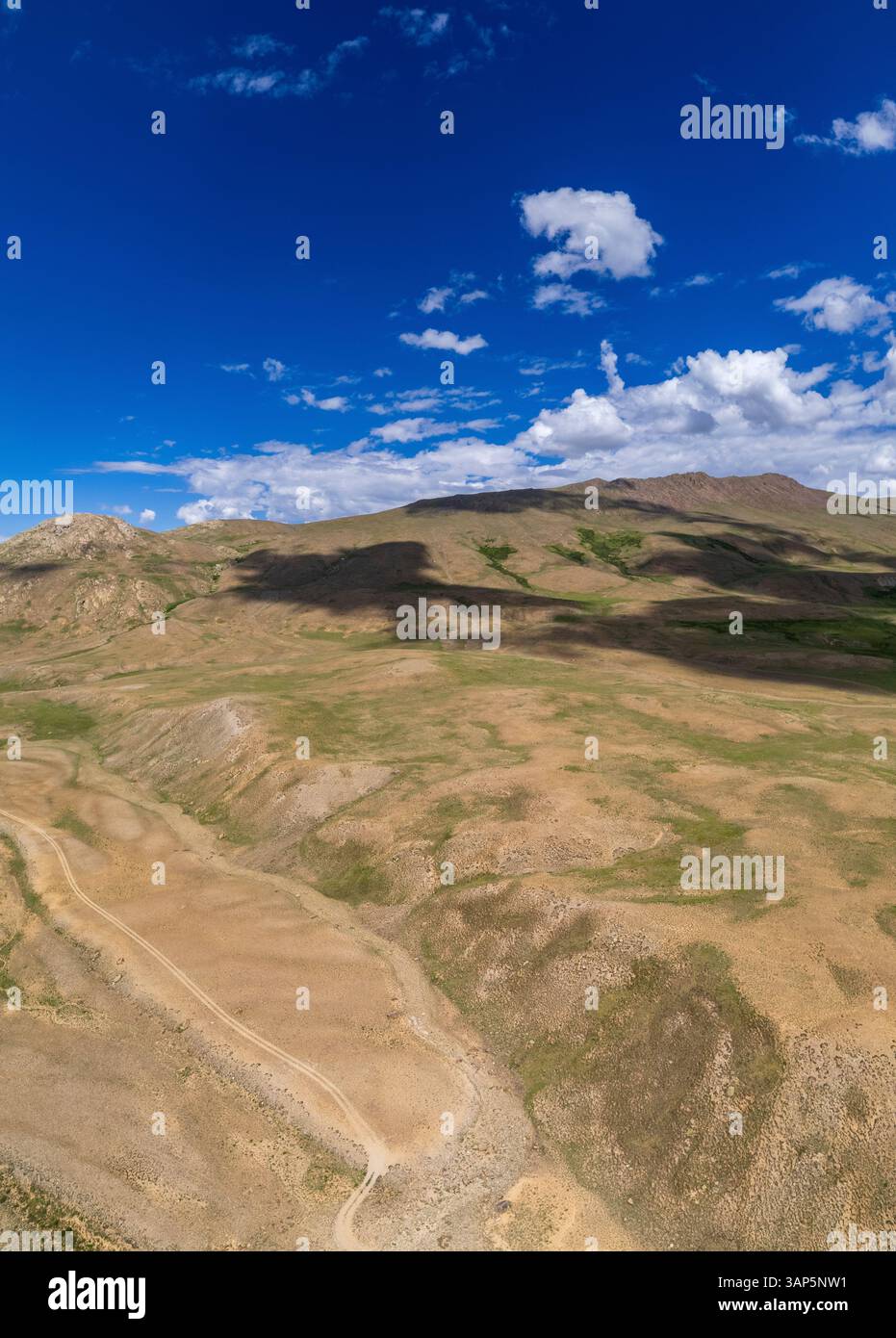 Aerial view of the serene Deosai Plains with majestic mountains and ...
