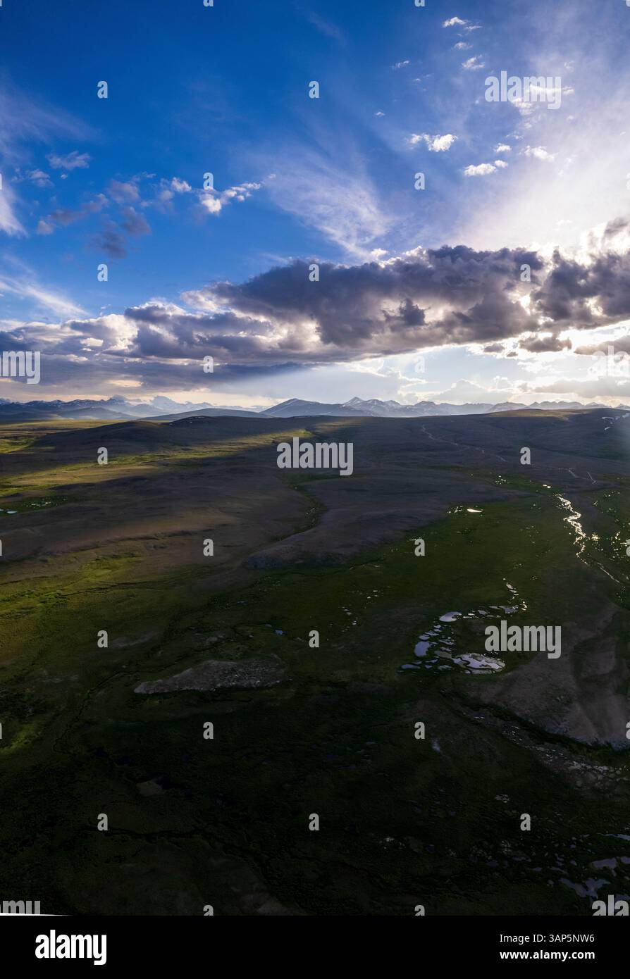Aerial view of deosai plains with beautiful mountains, scenic valley ...