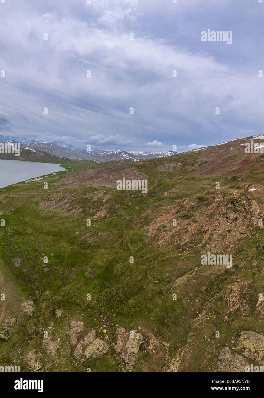 Aerial view of breathtaking Deosai Plains with majestic mountains ...