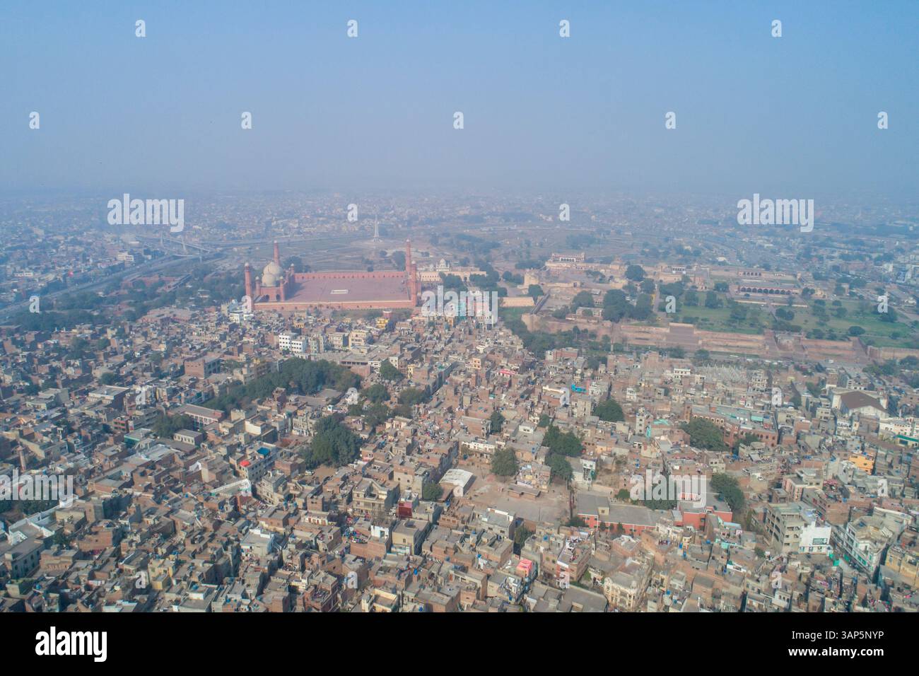 Aerial view of Badshahi Masjid and Lahore Fort in the old part of the ...