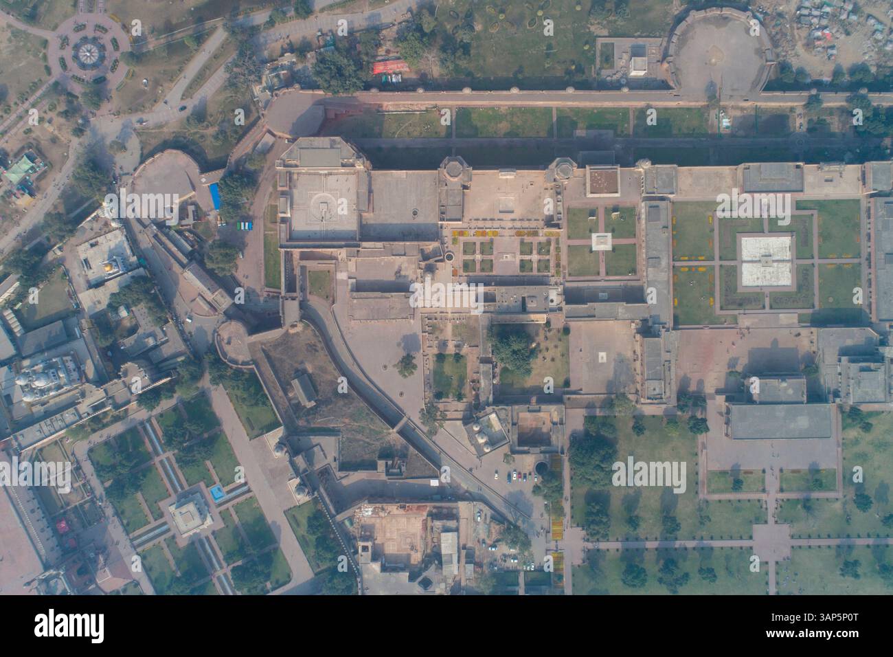 Aerial view of Badshahi Masjid and Lahore Fort in the old part of the ...