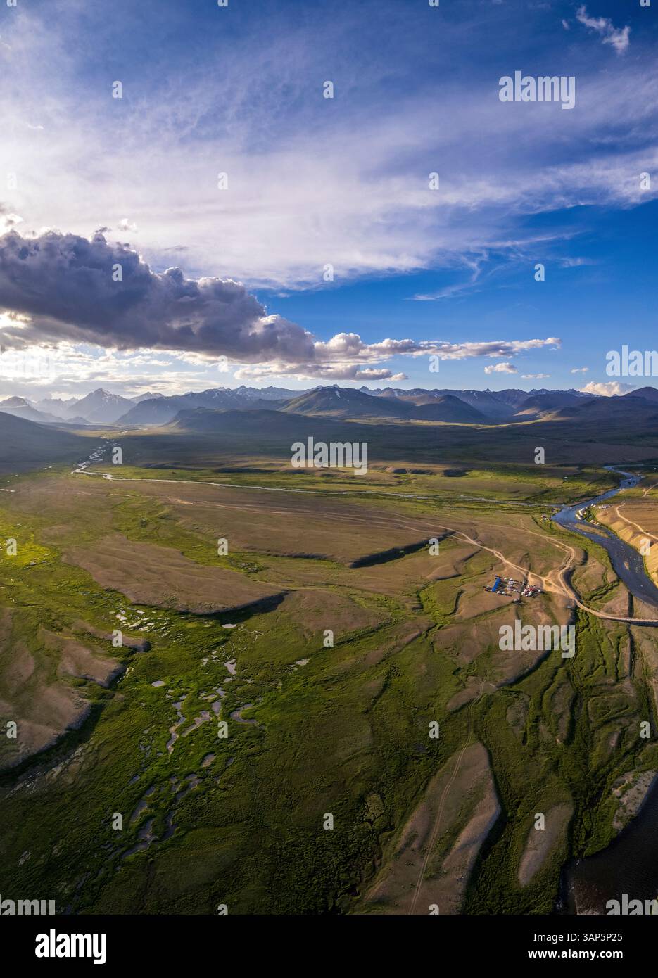 Aerial view of breathtaking Deosai Plains with vast greenery, mountains ...