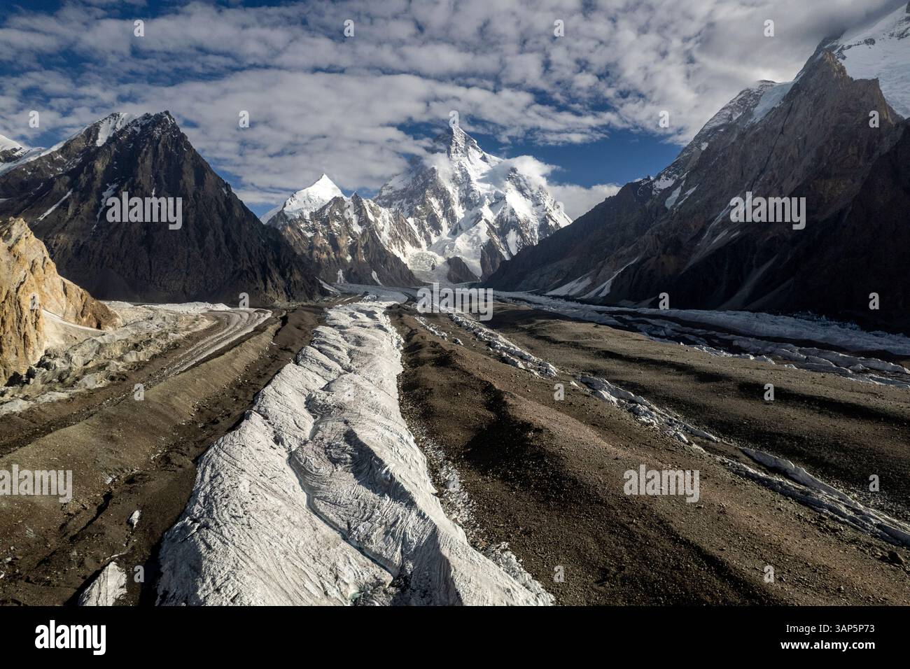 Aerial view of majestic K2 Mountain with pristine glacier and snow ...