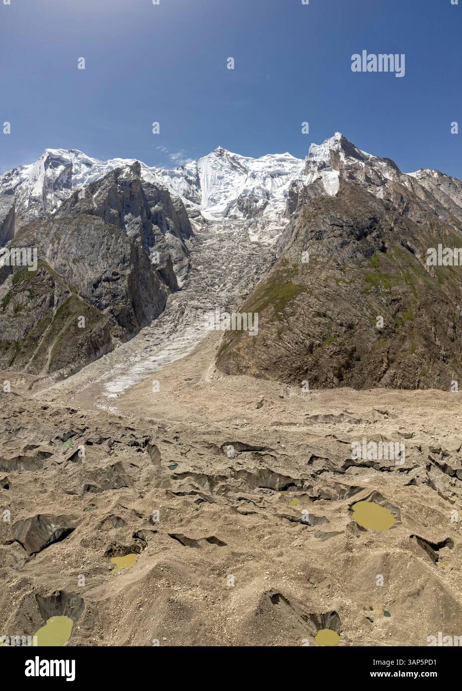 Aerial view of majestic mountains and glaciers in a breathtaking ...
