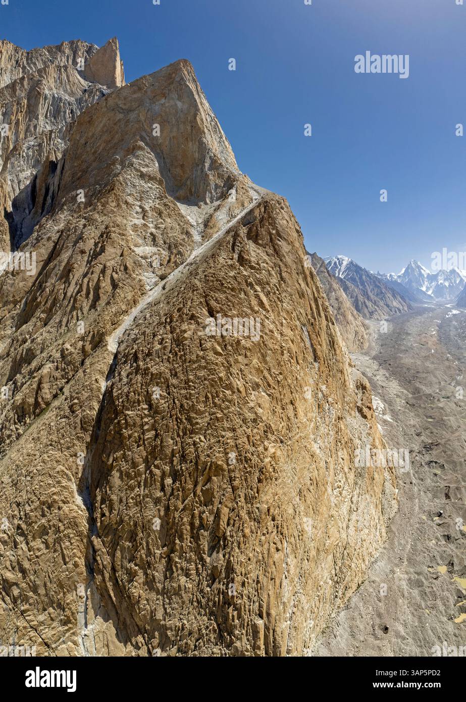 Aerial view of rugged mountain and rock formation landscape enroute K2 ...