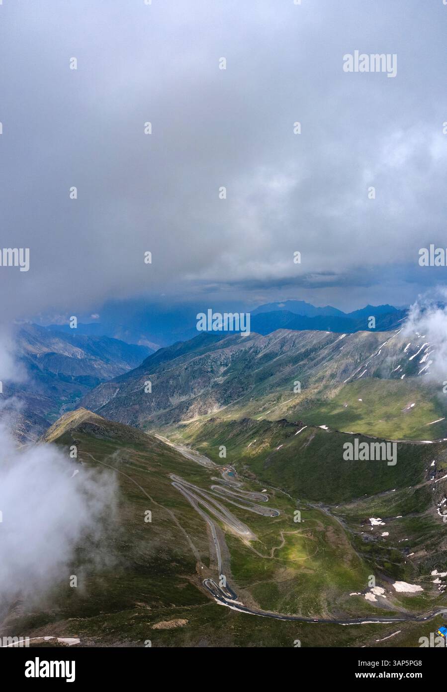 Aerial view of scenic Babusar Pass with majestic mountains and winding ...