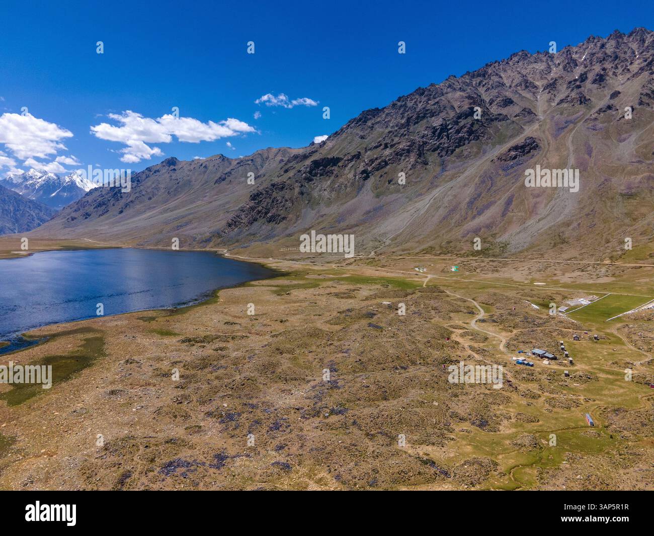 Aerial view of serene and picturesque landscape with a majestic lake ...