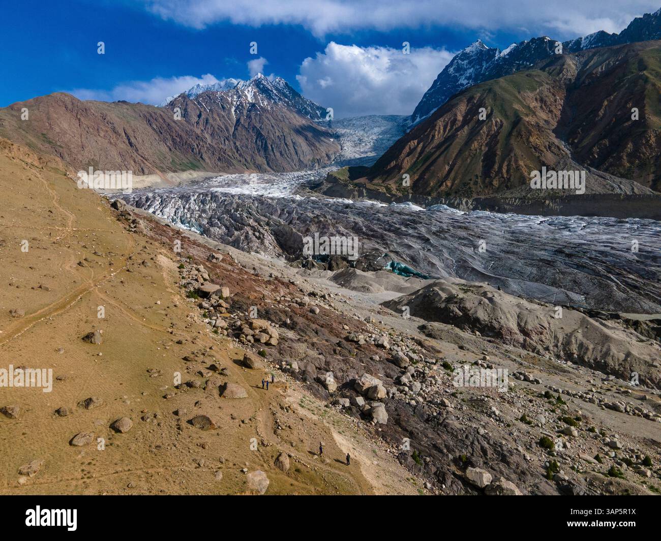 Aerial view of chatibo glacier surrounded by majestic mountains and a ...