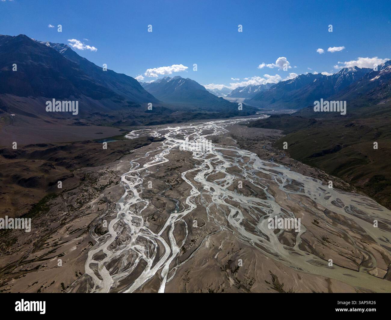 Aerial view of majestic Broghil Valley National Park with winding river ...