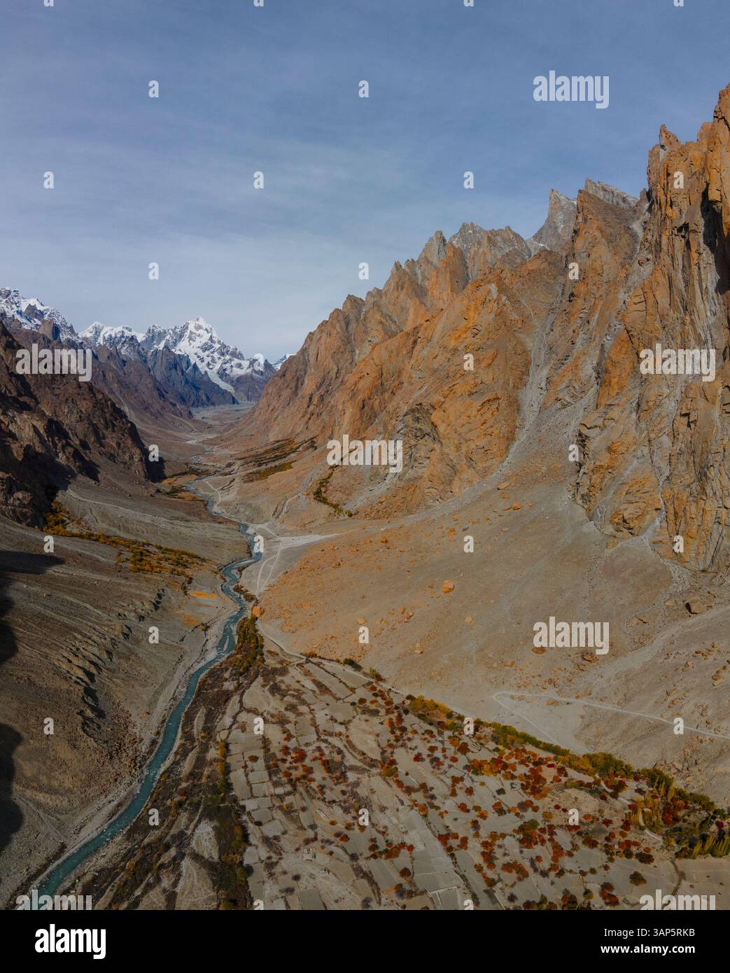 Aerial view of the majestic Khorkundus Valley with rugged mountains and ...