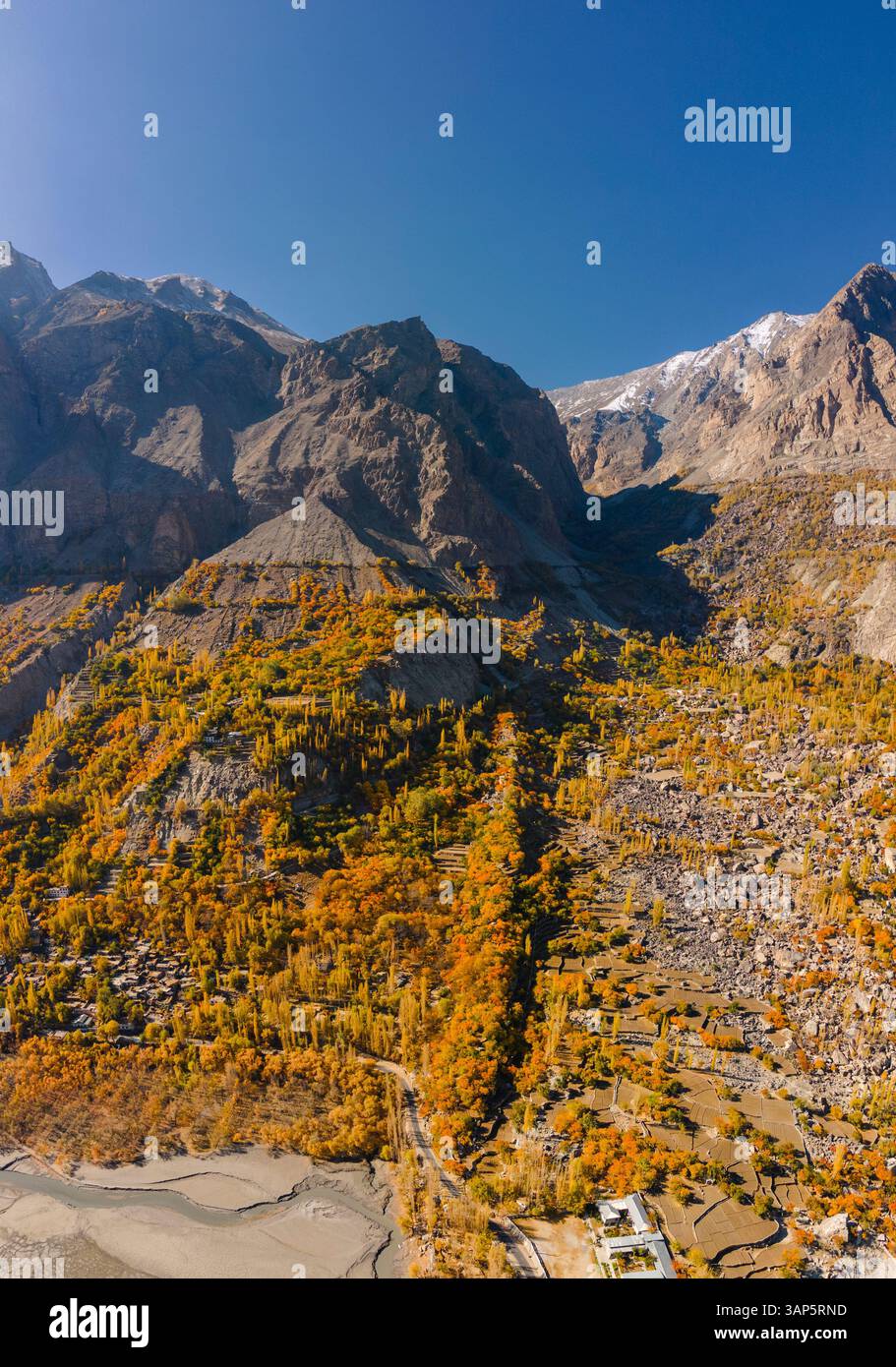 Aerial view of Barah Valley with autumn fall colors and majestic ...