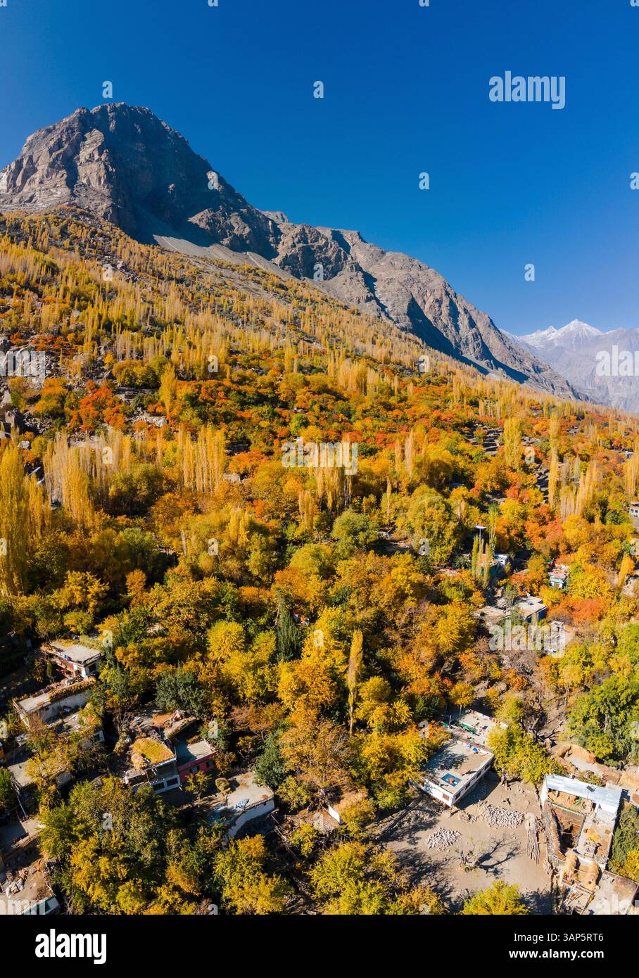 Aerial view of vibrant autumn colors in Barah Valley with majestic ...