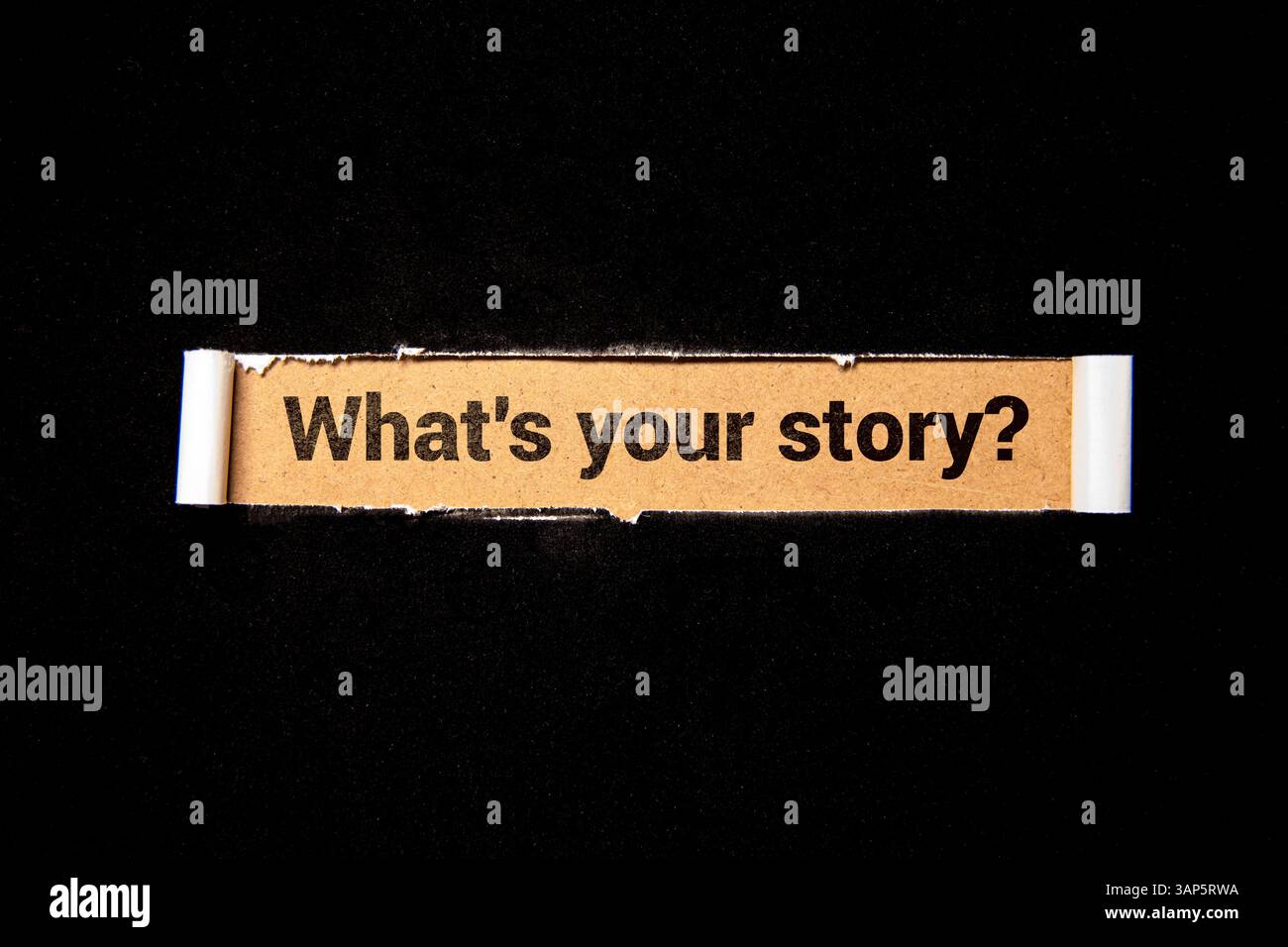 The text What's Your Story appearing behind torn brown paper Stock ...