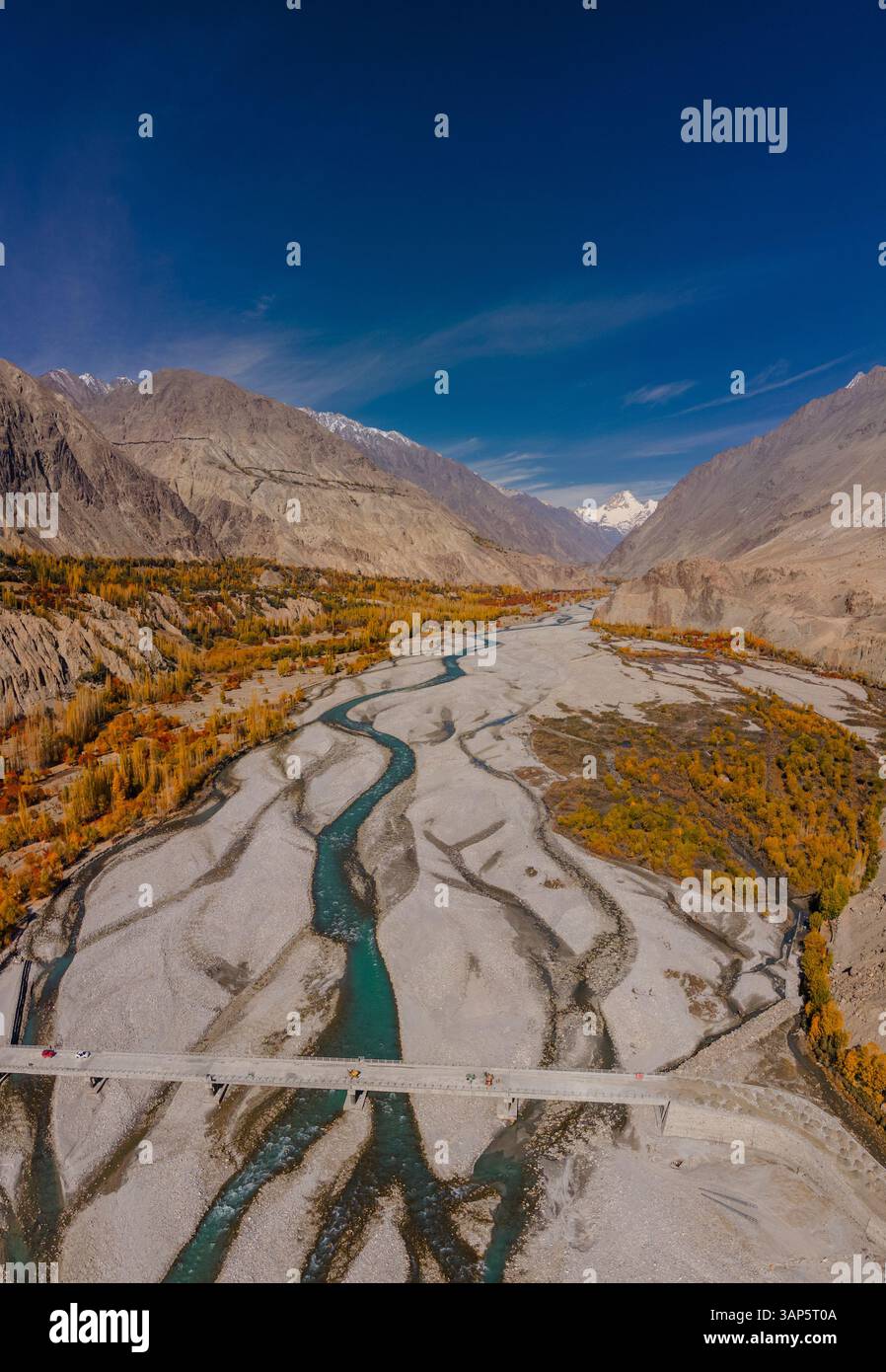 Aerial view of scenic Machlu Valley with majestic mountains and a river ...