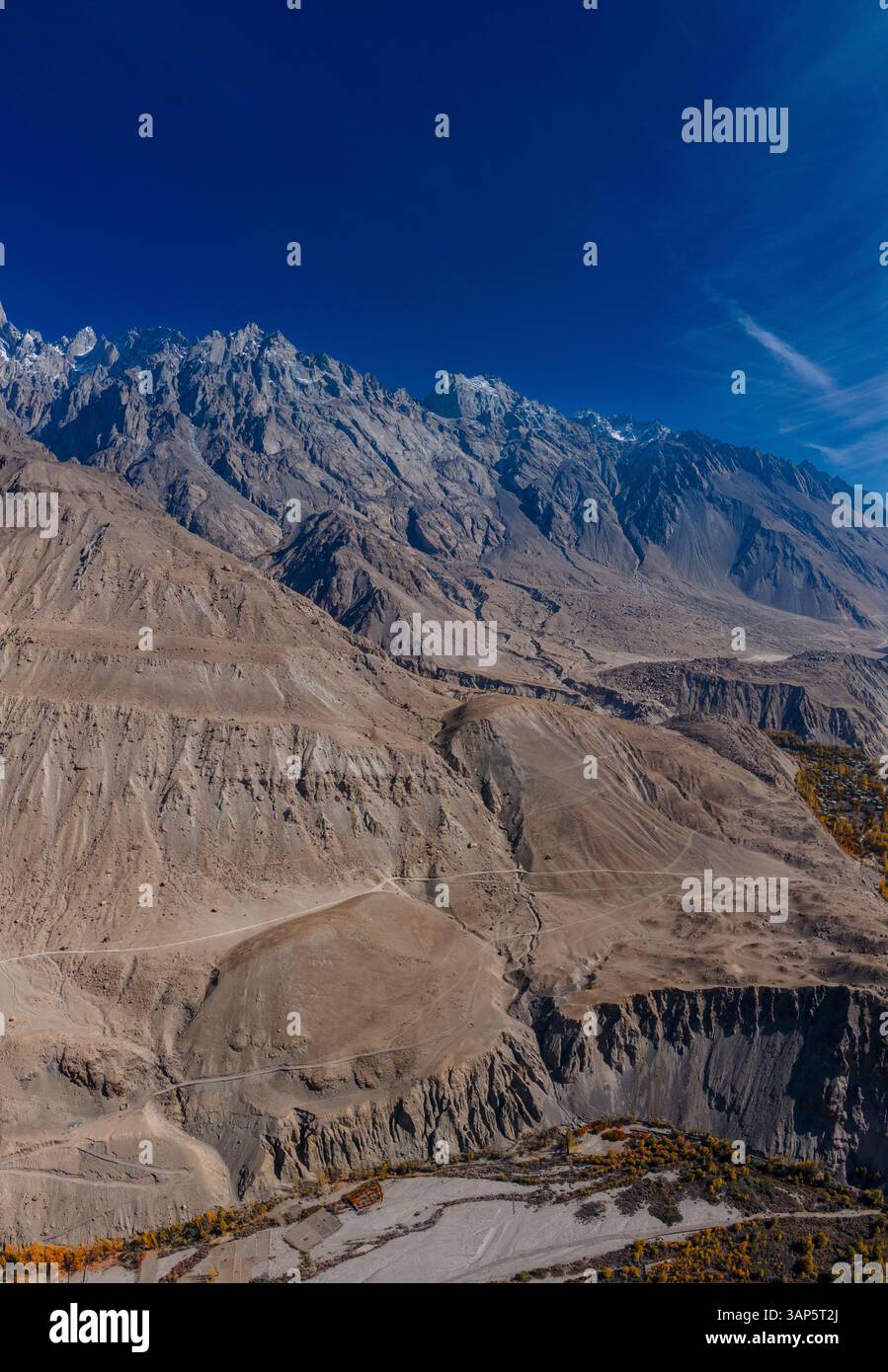 Aerial view of majestic Machlu Valley with rugged mountains and vast ...