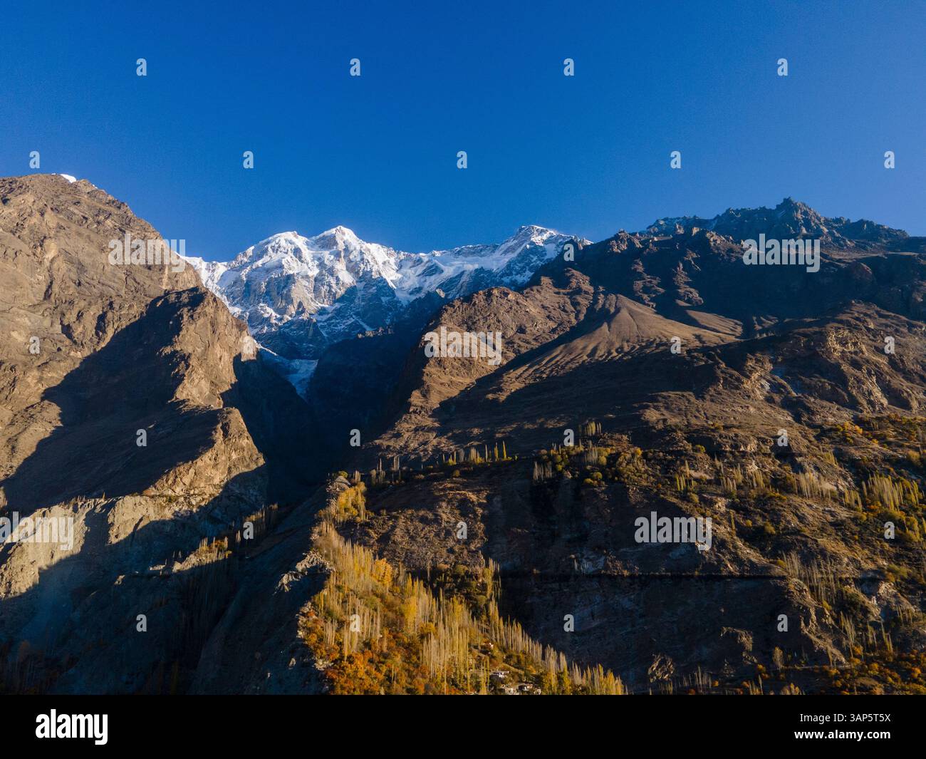 Aerial view of majestic mountains and serene valley, Hunza Valley ...