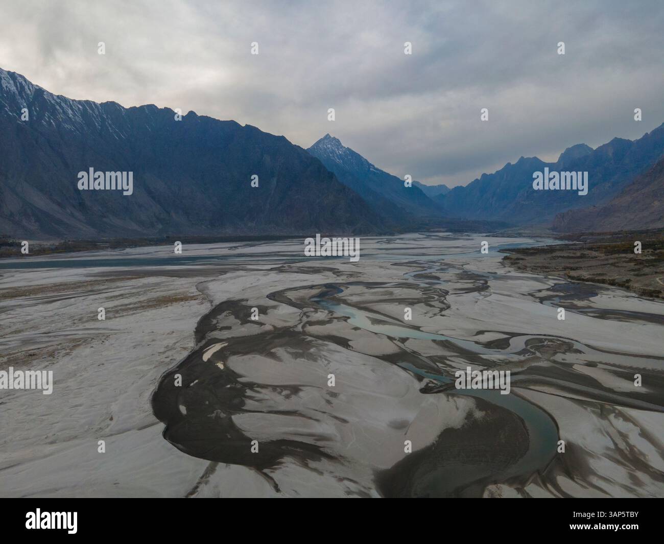 Aerial view of majestic Himalayas and Indus River, Skardu, Pakistan ...