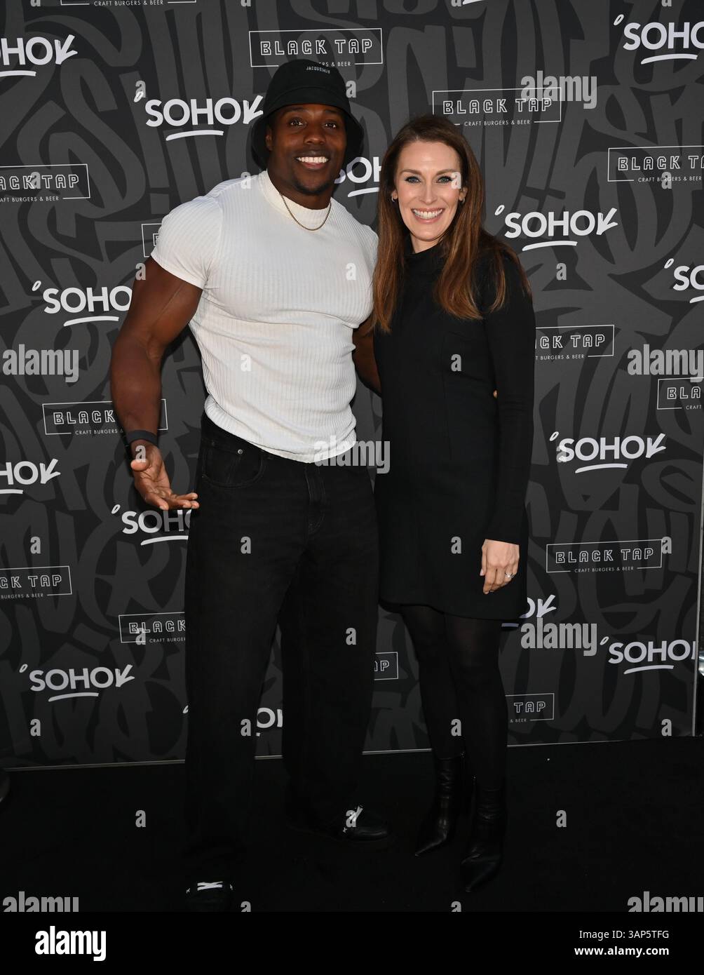 LONDON, ENGLAND - APRIL 15 2025: Kris Barnes and Miglena Ivanova attends The black carpet for ...