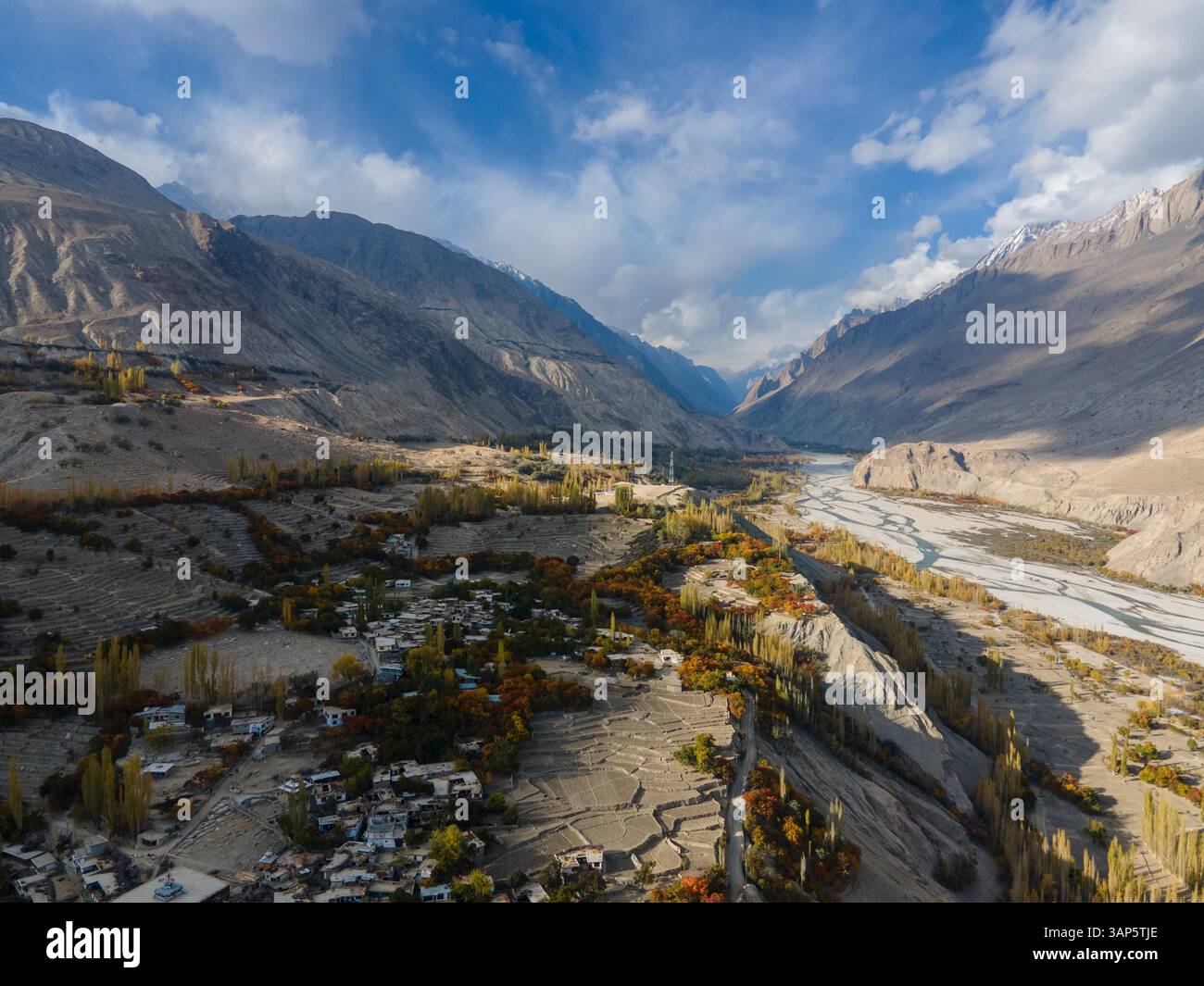 Aerial view of Majestic Mountains and Serene Valley in Machulo La ...