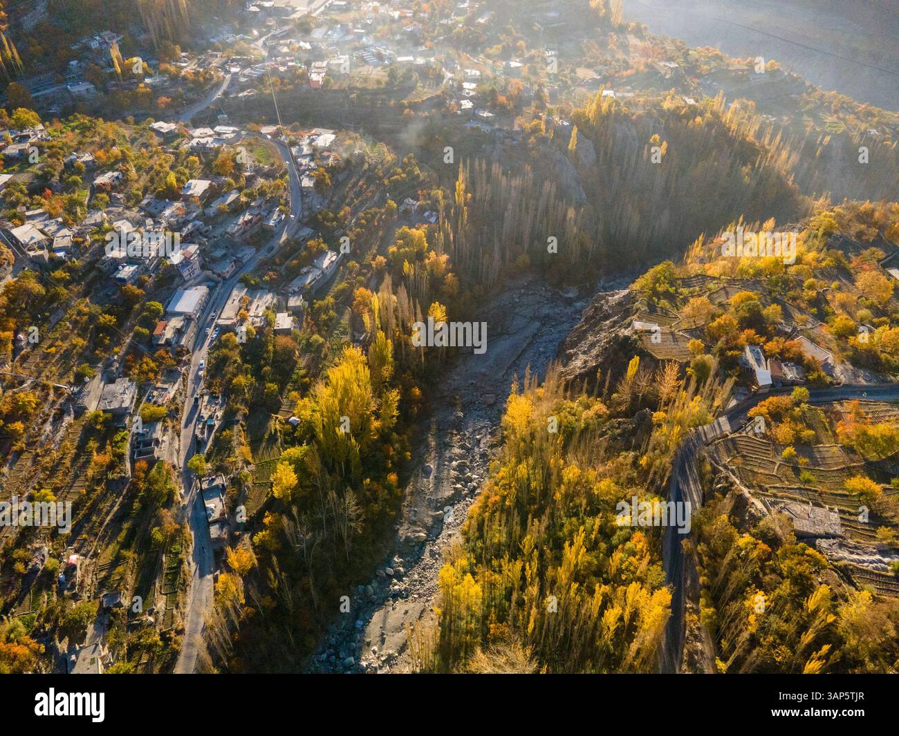 Aerial view of mountainous landscape with forest and trees, hunza ...