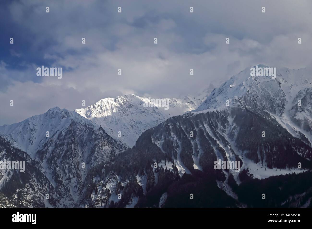 Aerial view of snowy mountain landscape in Kashmir region, Pakistan ...
