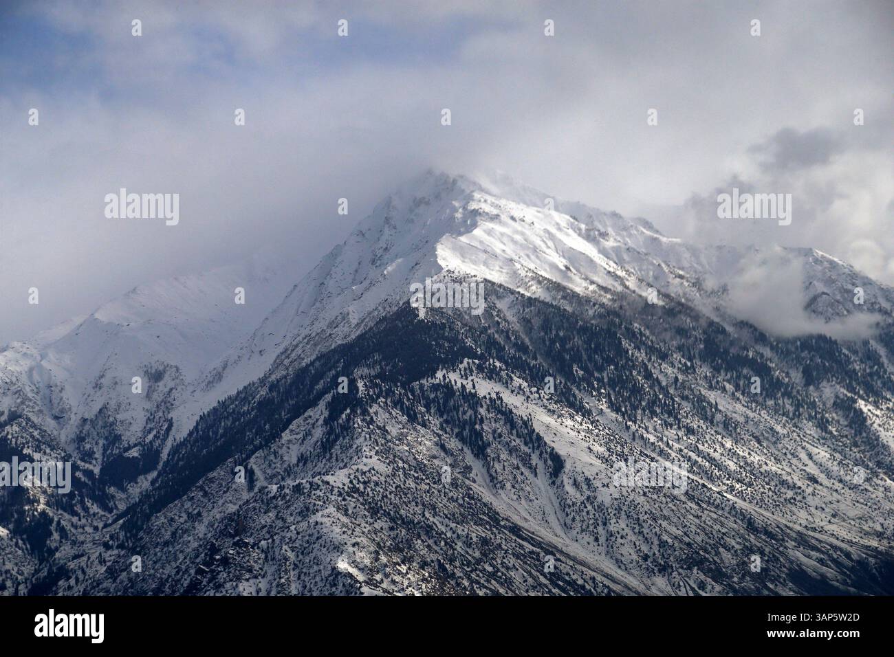 Aerial view of snowy mountain peaks in Kashmir region, Pakistan Stock ...