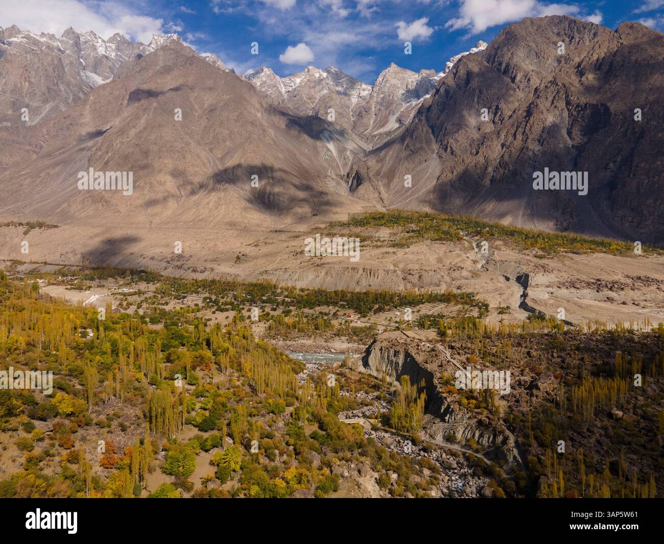 Aerial view of majestic Himalayas and Karakoram mountains in Kashmir ...