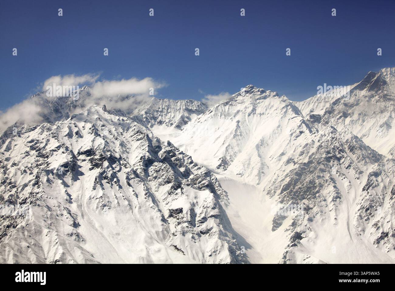 Aerial view of majestic Karakoram mountain range covered in snow ...