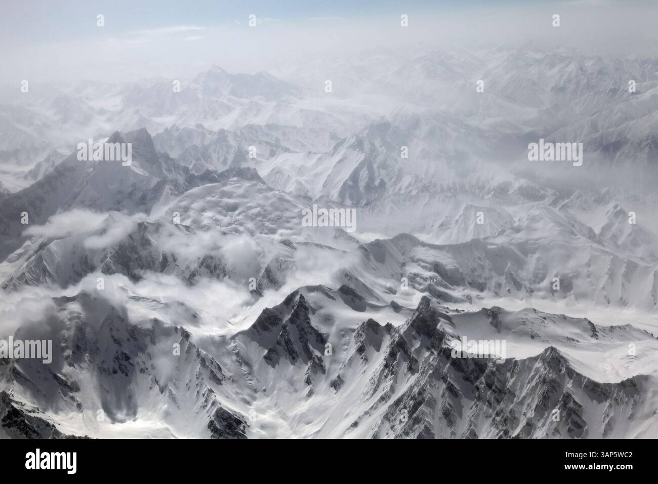 Aerial view of snowy Karakoram mountain range in Skardu, Gilgit ...