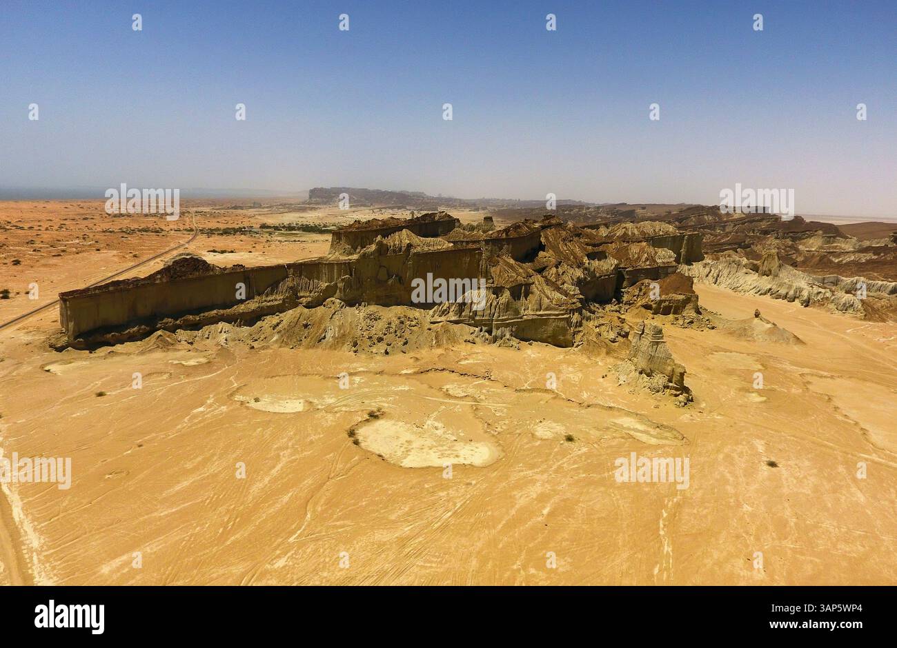 Aerial view of arid desert mountains and rock formations, Gwadar ...