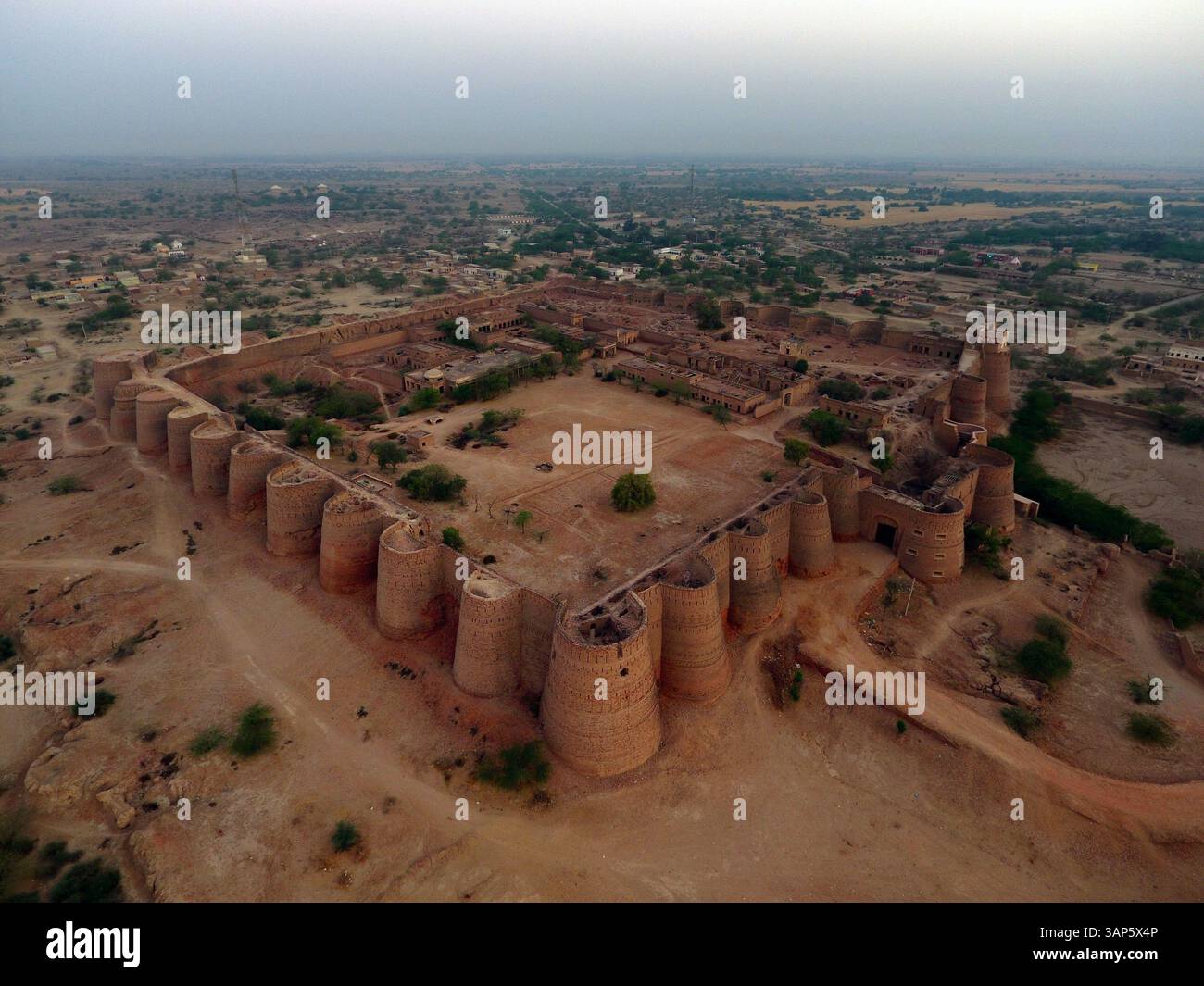 Aerial view of Shah Abbasi Jamia Masjid Fort, Yazman, Punjab, Pakistan ...