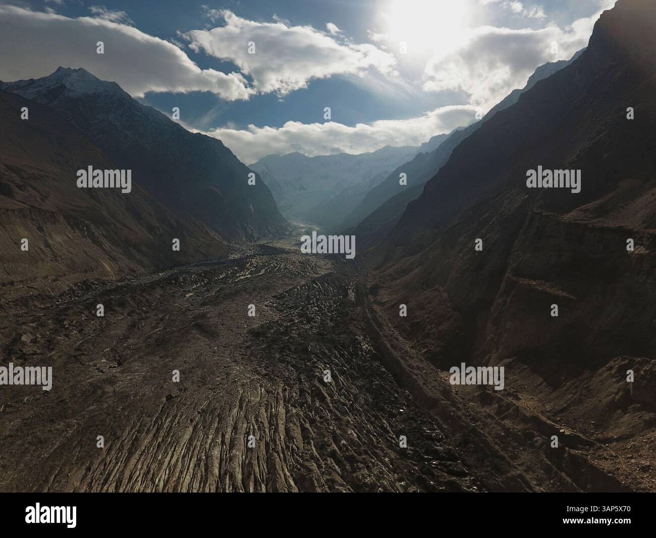 Aerial view of Majestic Karakoram Mountains and Glacier in Hopar Valley ...