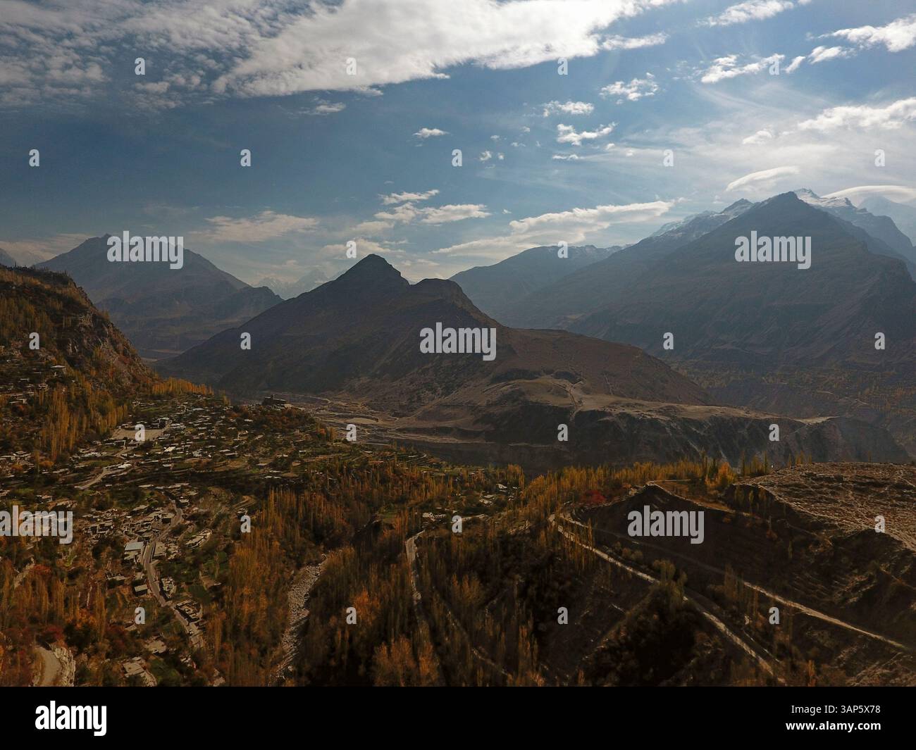 Aerial view of majestic mountains and valleys in Hopar Valley, Nagar ...
