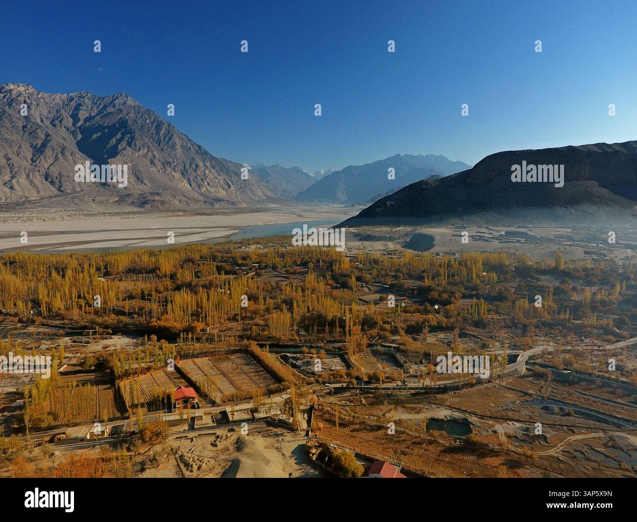 Aerial view of majestic Himalayas and Hunza Valley, Gilgit-Baltistan ...