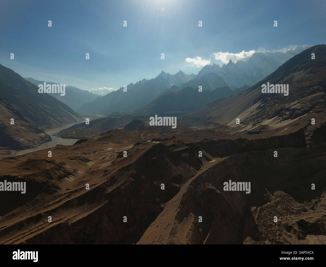Aerial view of Majestic Himalayan Mountains in Hunza, Passu Cones ...