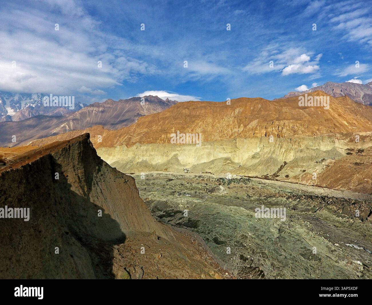 Aerial view of snowy Himalayan mountains and valleys in Hopar Valley ...