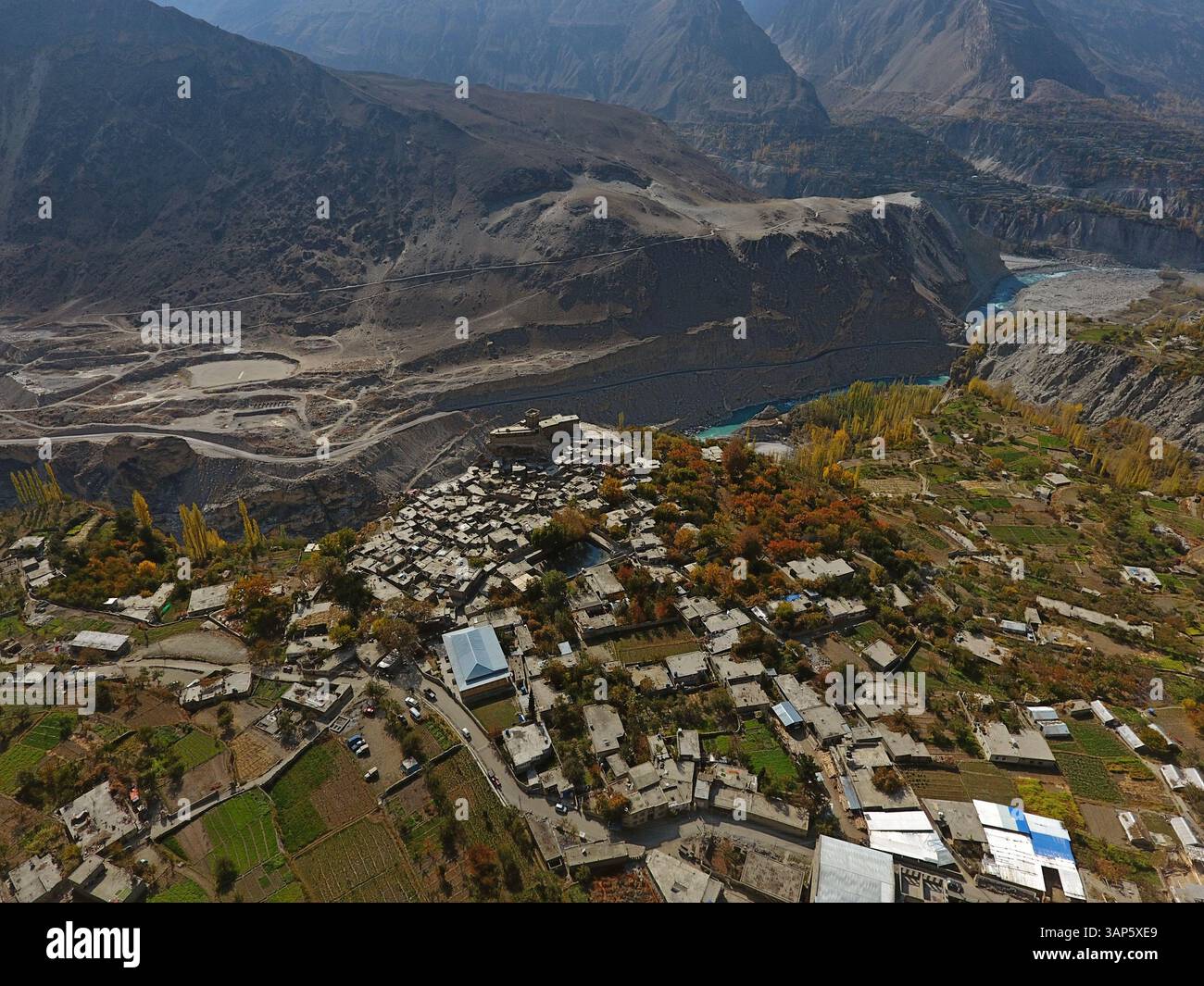 Aerial view of Himalayan peaks in Hopar Valley, Gilgit-Baltistan ...