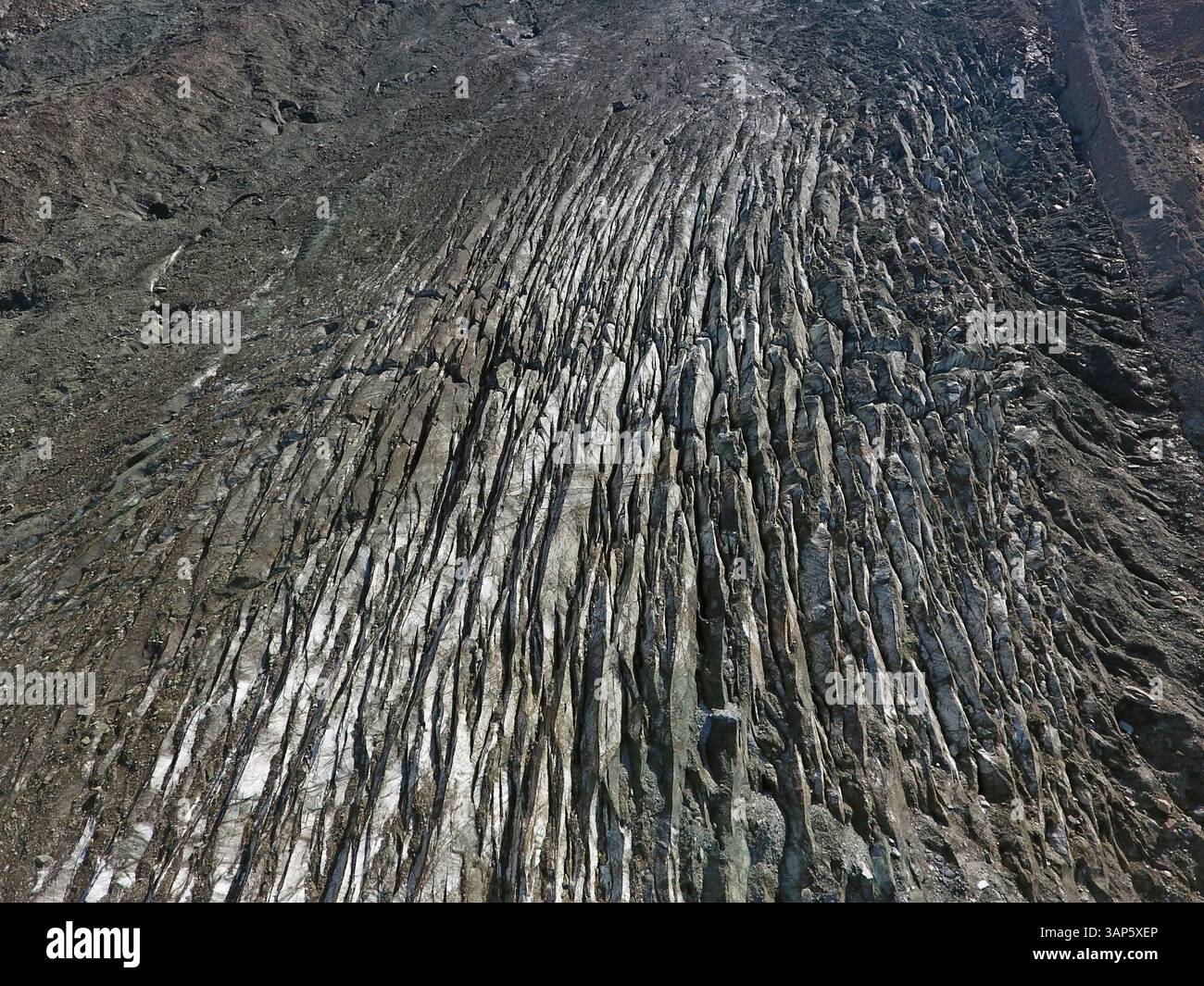 Aerial view of rugged glacier terrain in Hopar Valley, Nagar Valley ...