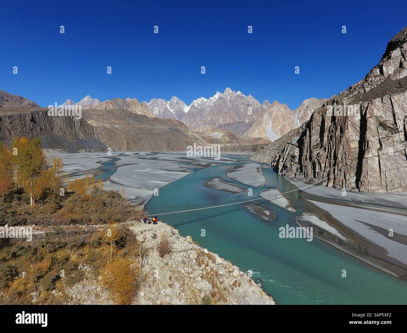 Aerial view of Hunza Valley with Passu Cones and Gojal River, Gilgit ...