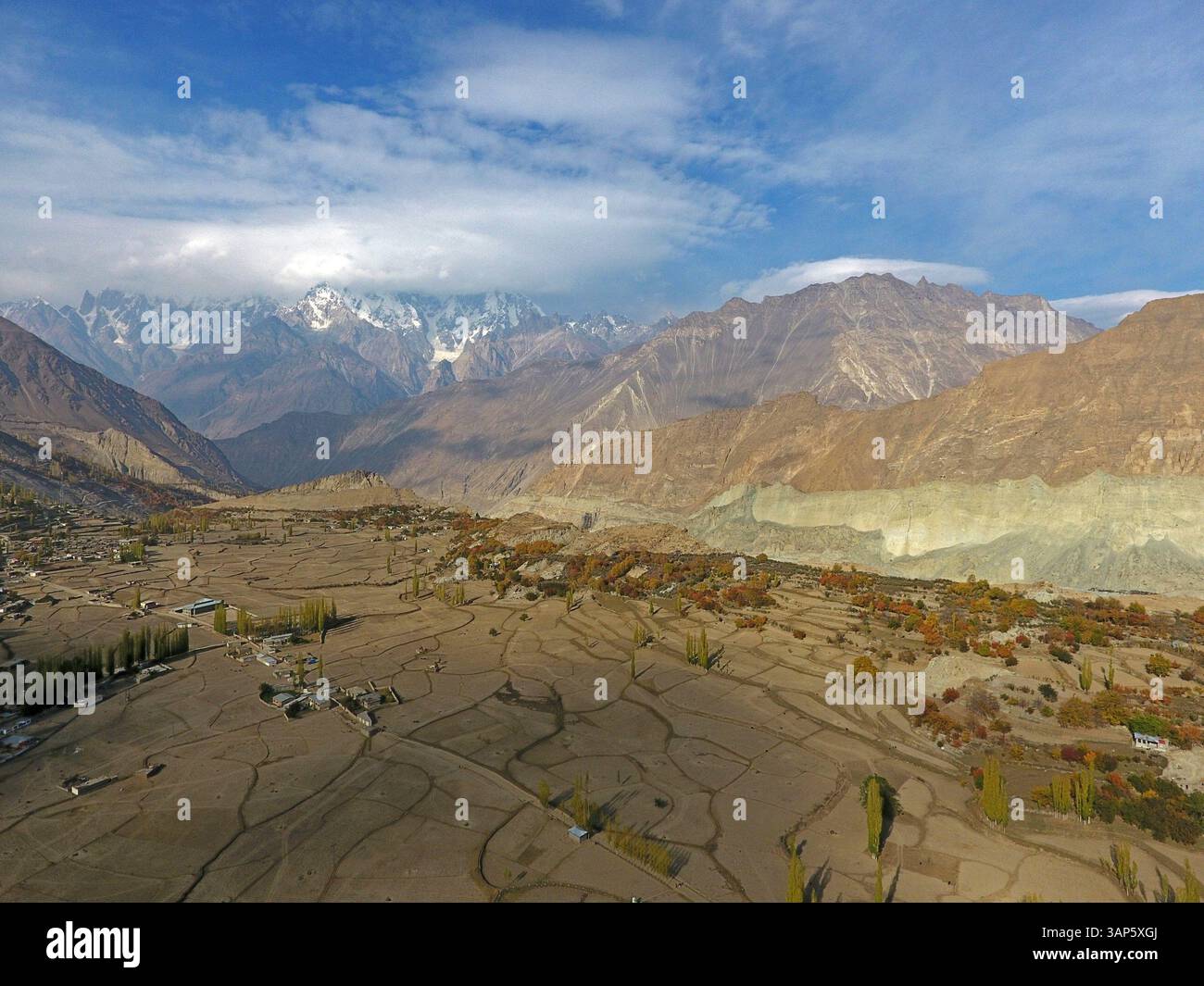 Aerial view of Majestic Karakoram Mountains and Serene Hopar Valley ...