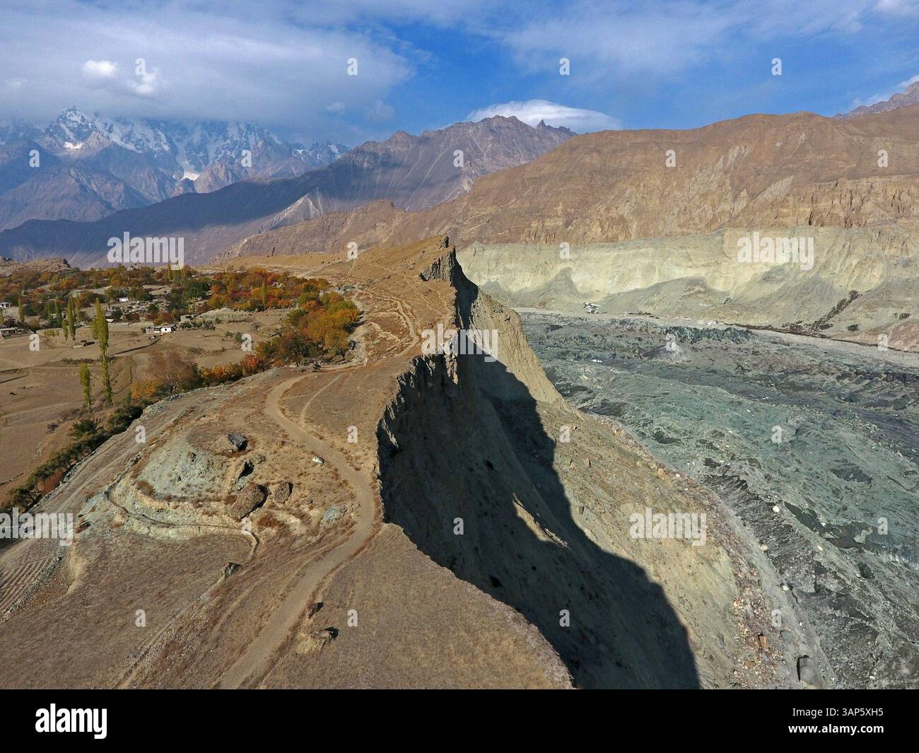 Aerial view of majestic Hopar Valley and rugged mountains in Gilgit ...