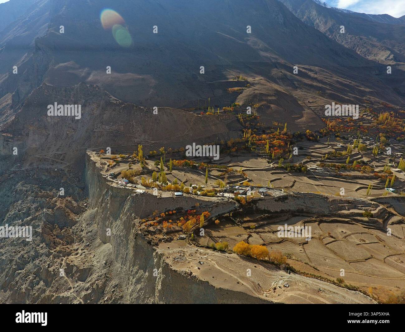 Aerial view of Hopar Valley and Nagar Valley with terraced fields ...