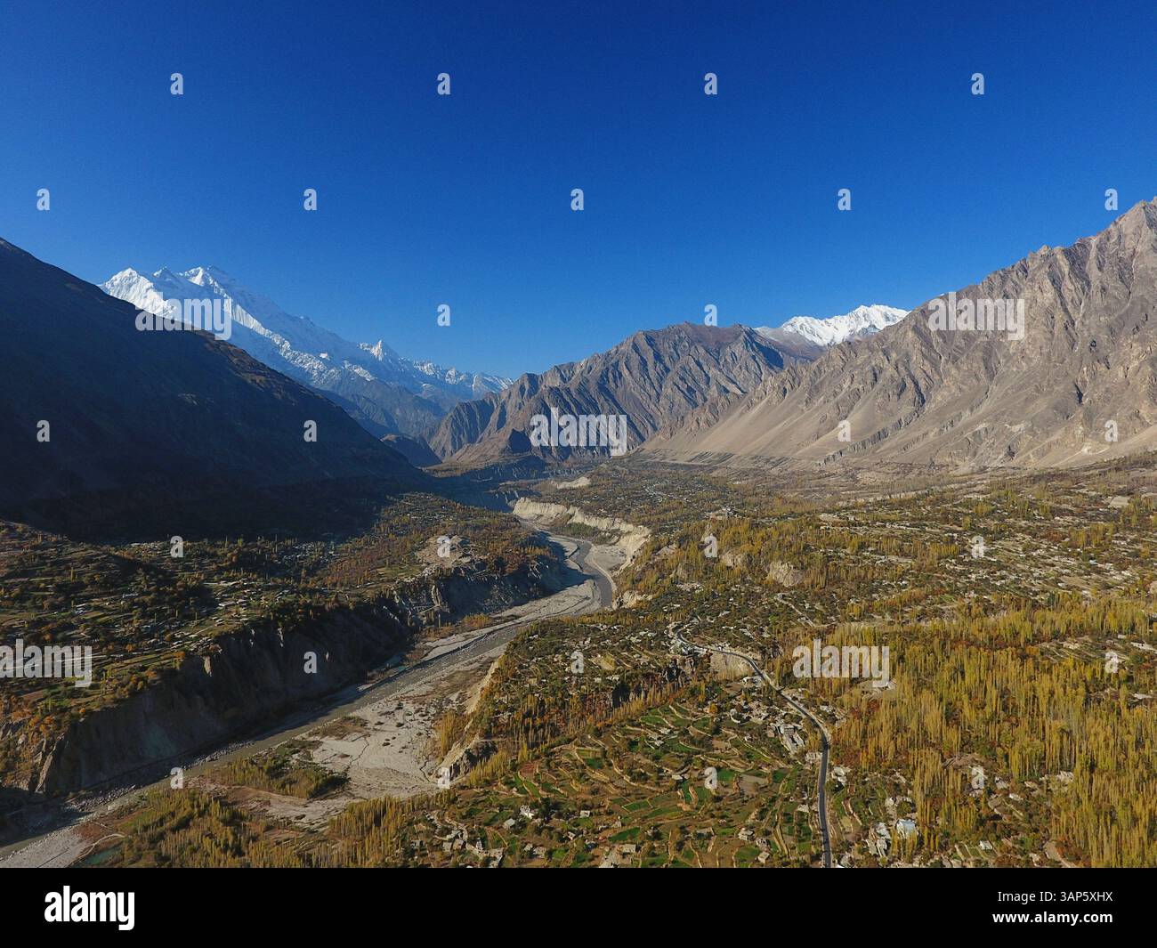 Aerial view of Majestic Hunza Valley in the Himalayas, Gilgit-Baltistan ...