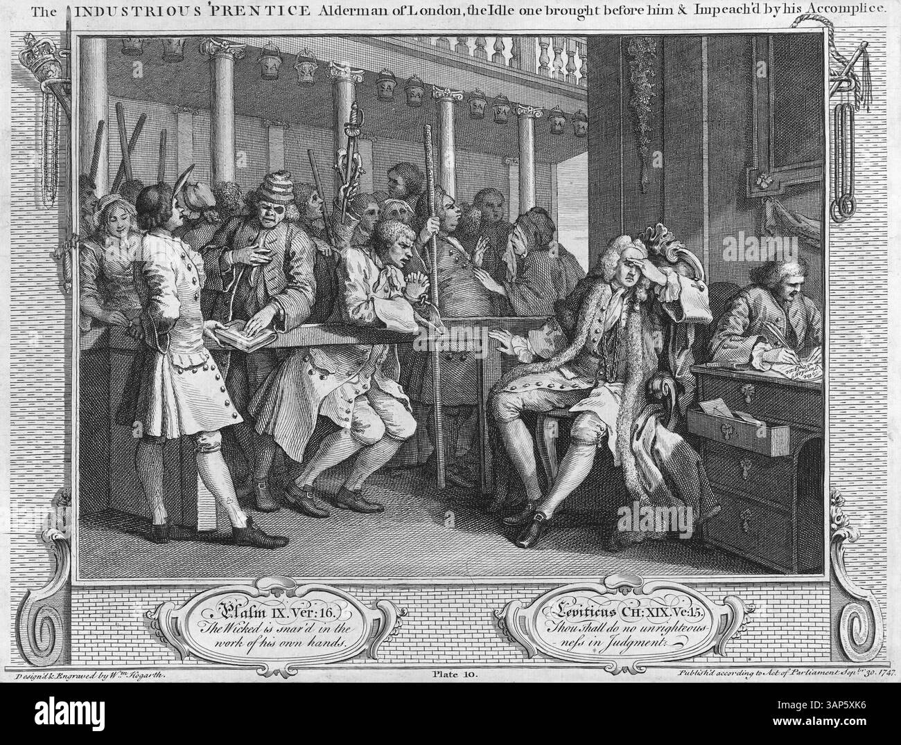 The print engraving by William Hogarth, The Industrious Prentice ...