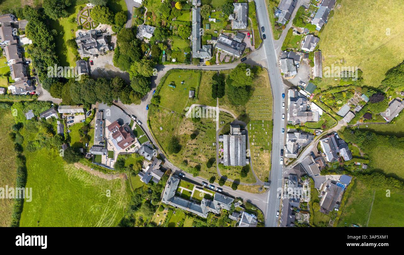 Aerial view of Milton Abbot featuring St. Constantine's Church amidst ...