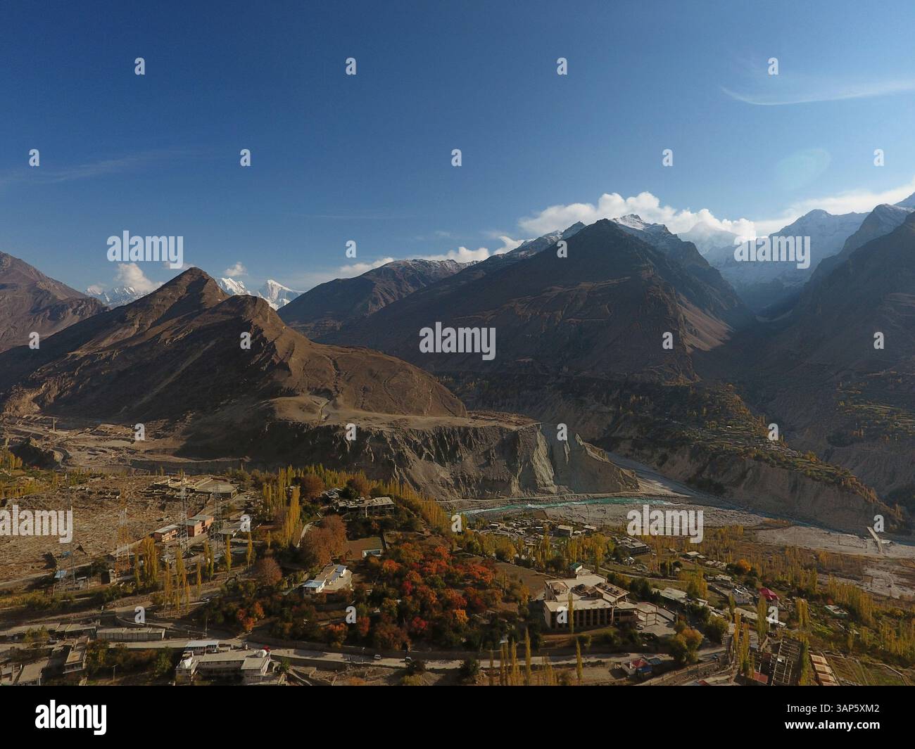 Aerial view of Majestic Hunza Valley with Rocky Mountains and Serene ...