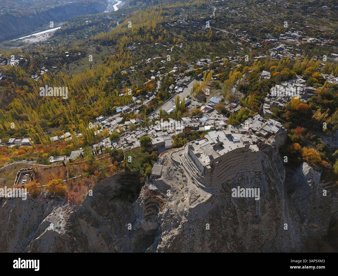 Aerial view of Hunza Valley with Baltit Fort and Karimabad, Gilgit ...