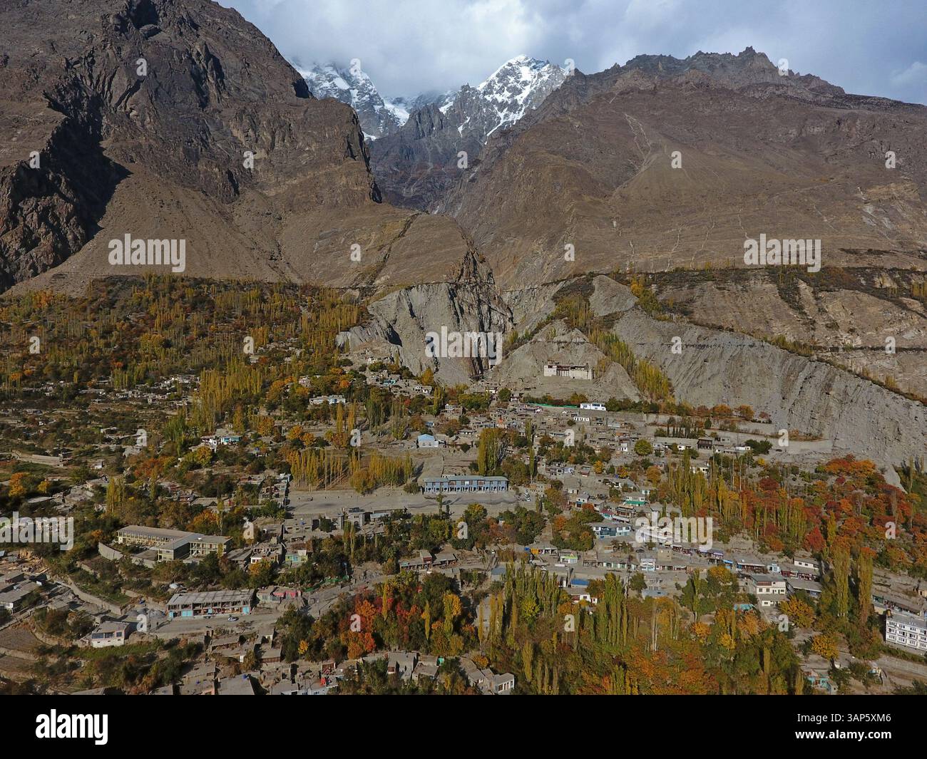 Aerial view of picturesque village nestled in the majestic Himalayas ...