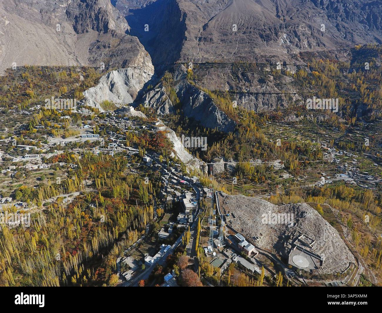 Aerial view of picturesque Hunza Valley with majestic mountains and ...